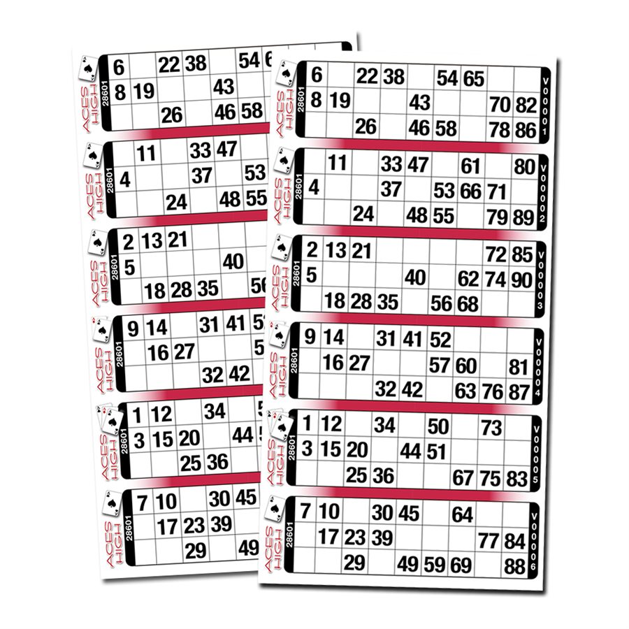 FULL COLOUR THEMED BINGO SINGLE TICKETS (GLUED, OFF THE SHELF) | ACES HIGH