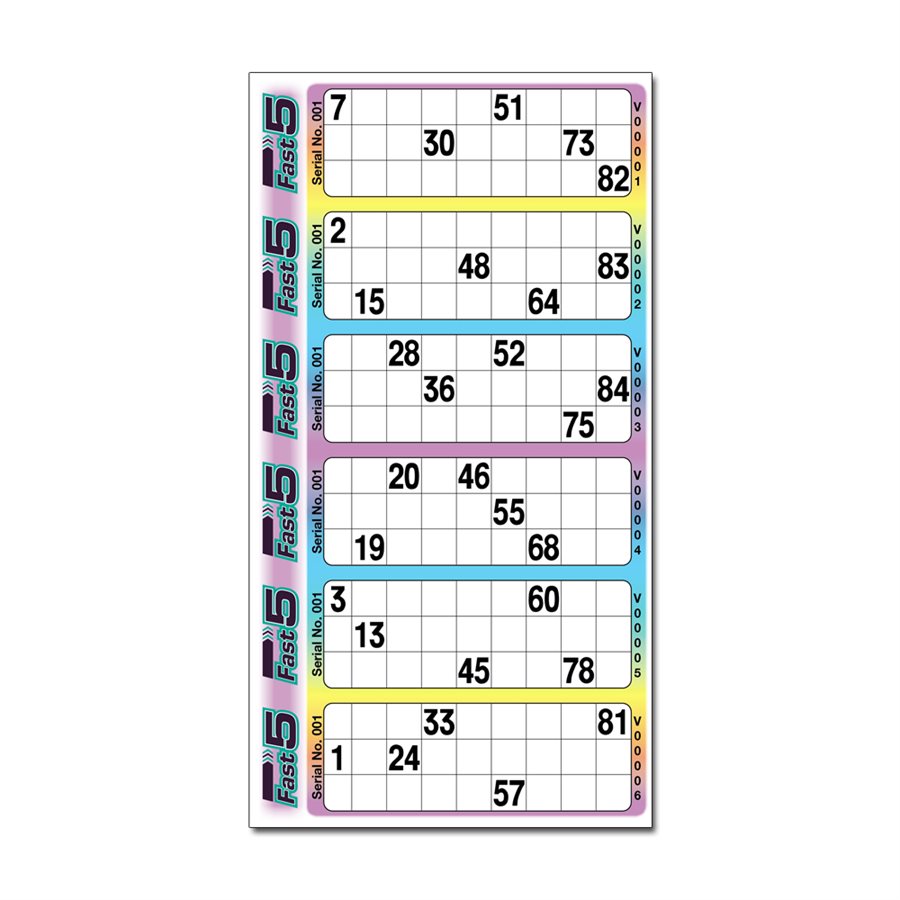 FULL COLOUR THEMED BINGO SINGLE TICKETS (LOOSE) | FAST 5