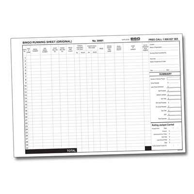 Bingo Supplies Australia | Bingo Record Keeping | Bingo Run Sheet